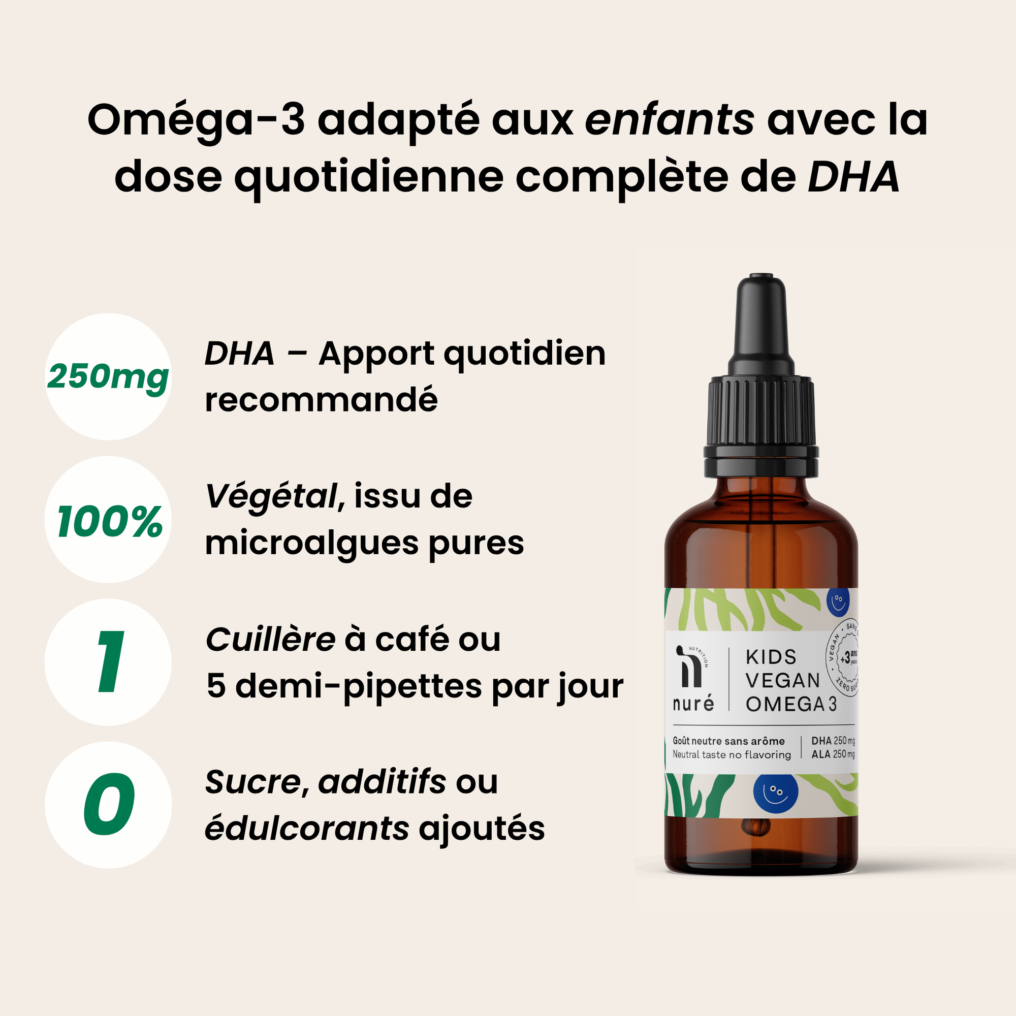 Kids Vegan Omega-3 | DHA & ALA | Zero Sugar, Zero Additives